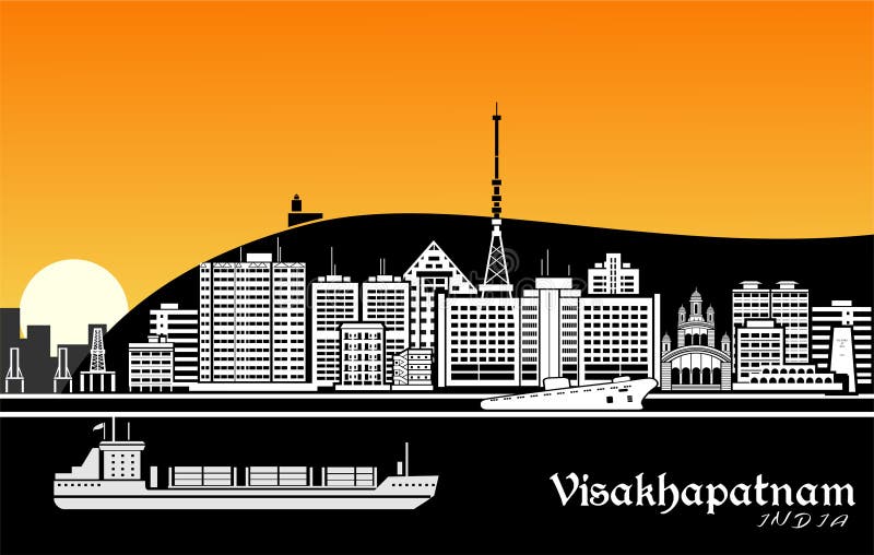 Visakhapatnam City Skyline Black and White Silhouette. Stock Vector ...