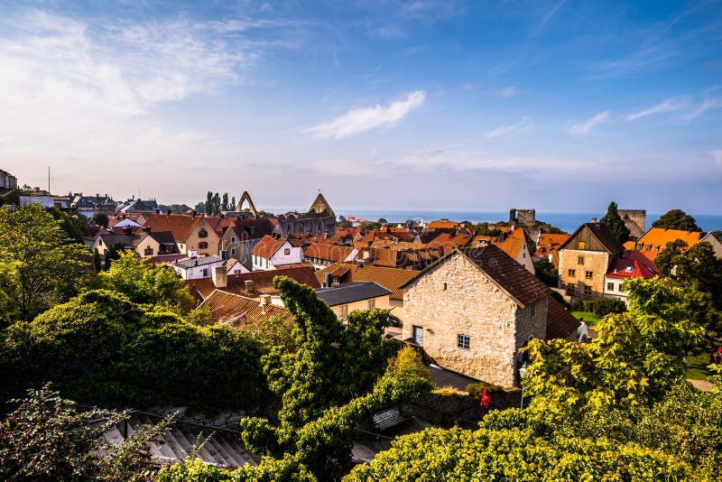 Visby - September 23, 2018: Panoramic View Of The Old Town Of Visby In ...