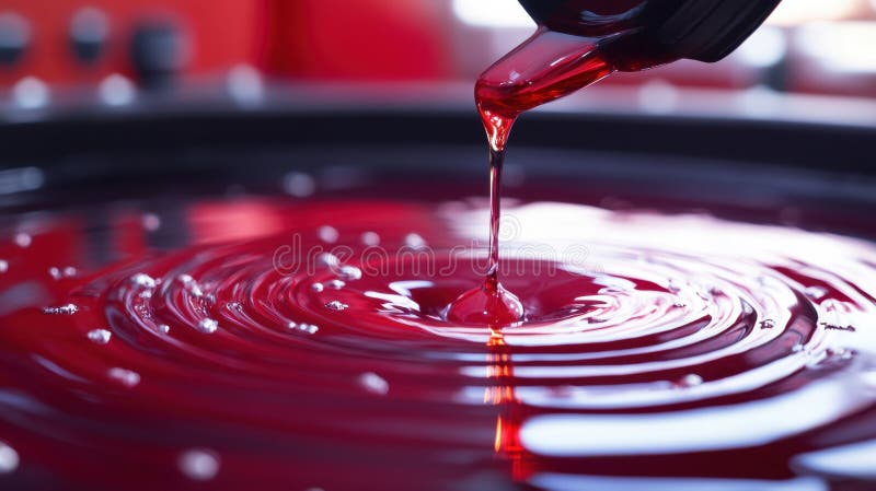 Viscous Red Liquid Dripping into a Circular Pool Stock Image - Image of ...