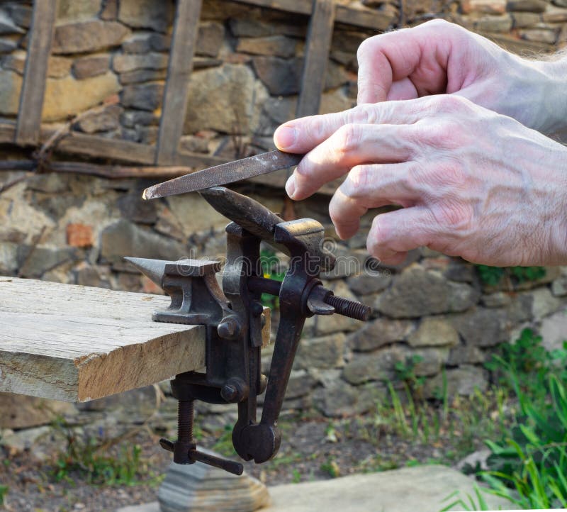 Vise on a Wooden Table. Bench Tools Stock Image - Image of clamp, tools ...