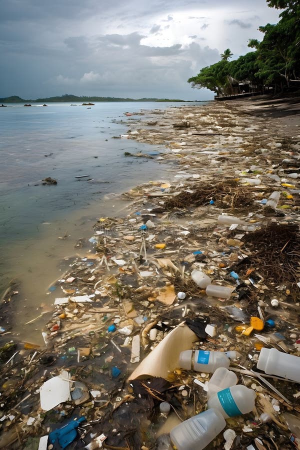 Visible Consequence of Ocean Pollution, with a Polluted Beach Strewn ...