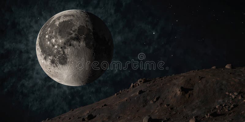 Visible Craters on Crescent Moon with Empty Space on Side. Stock Image ...