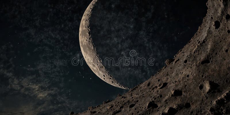 Visible Craters on Crescent Moon with Empty Space on Side. Stock Photo ...