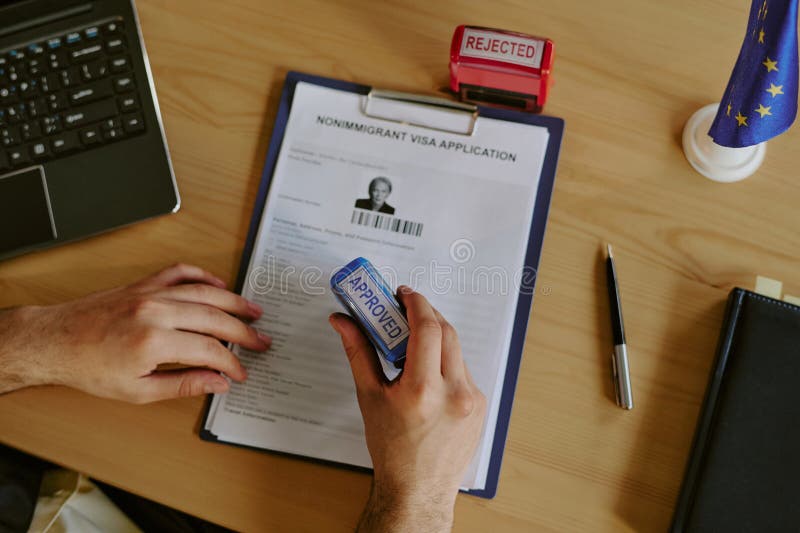 Approving Nonimmigrant Visa Application on Desk Stock Image - Image of ...