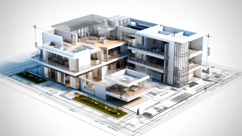 Vision of Architecture of a 3d Model House Project with Blueprint ...