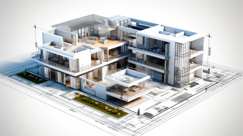 Vision of Architecture of a 3d Model House Project with Blueprint ...