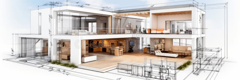 Vision of Architecture of a 3d Model House Project with Blueprint. Stock Illustration ...