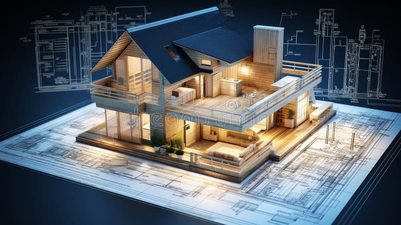Vision of Architecture of a 3d Model House Project with Blueprint ...