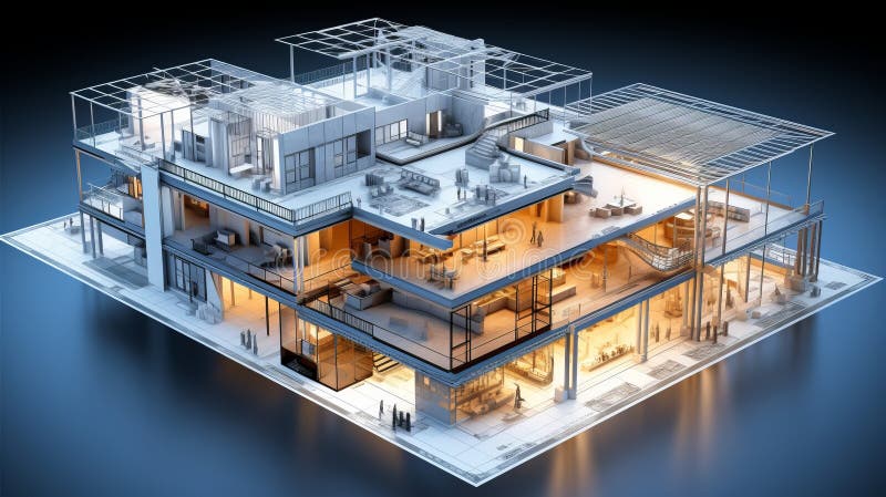 Vision of Architecture of a 3d Model House Project with Blueprint ...
