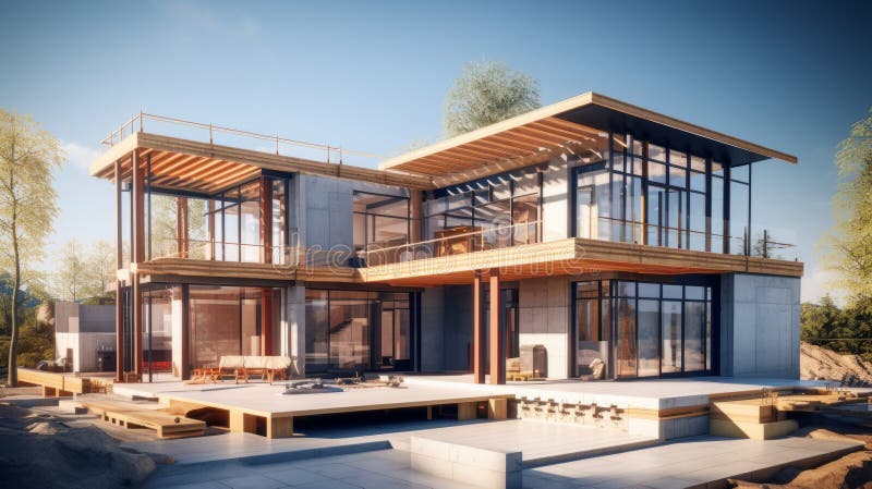 Vision of Architecture of a 3d Model House Project with Blueprint ...