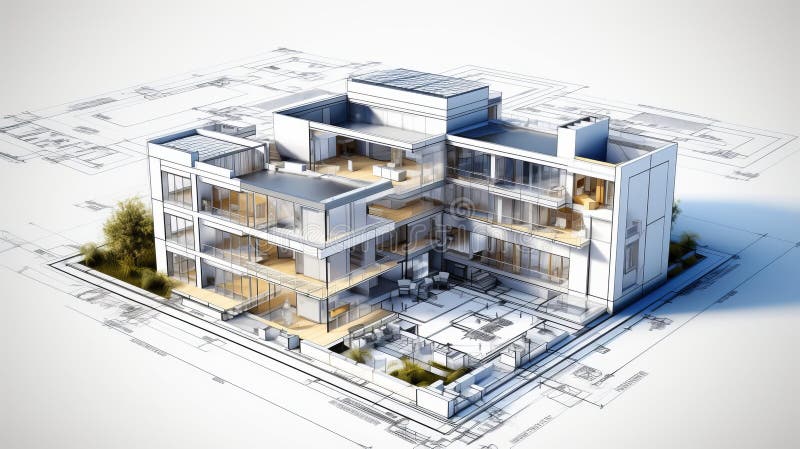Vision of Architecture of a 3d Model House Project with Blueprint ...