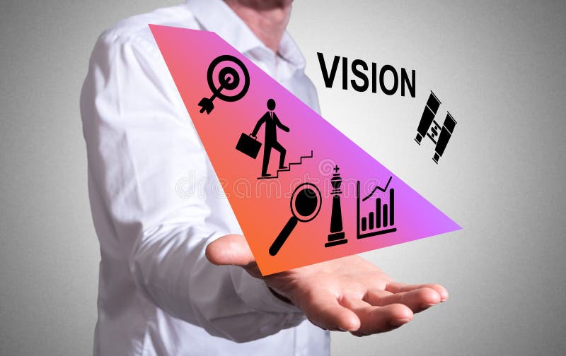 Vision Concept Above a Human Hand Stock Image - Image of symbol, word ...