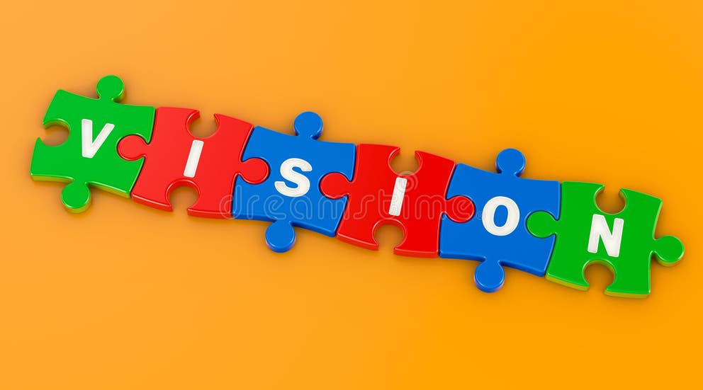 Vision Concept from Colored Puzzles on Orange Backdrop, 3D Rendering ...