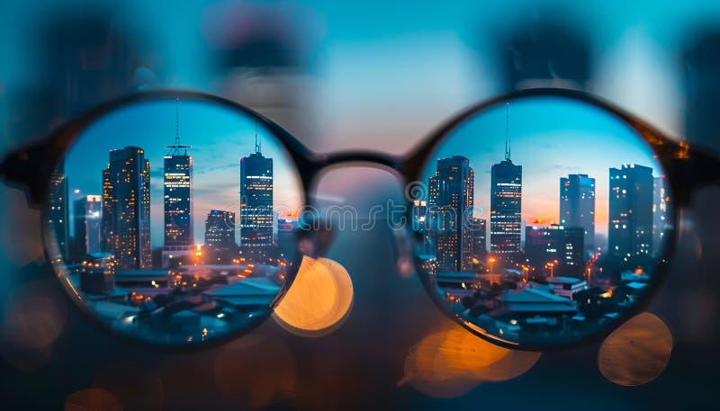 Vision Correction. Cityscape Becoming Clearer when Looking through ...