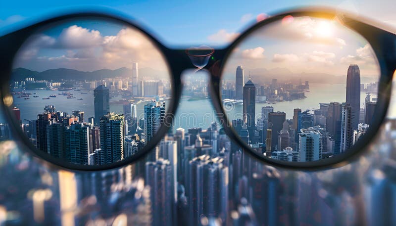 Vision Correction. Cityscape Becoming Clearer when Looking through ...