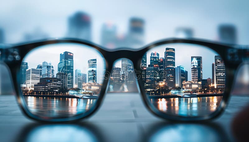 Vision Correction. Cityscape Becoming Clearer when Looking through ...