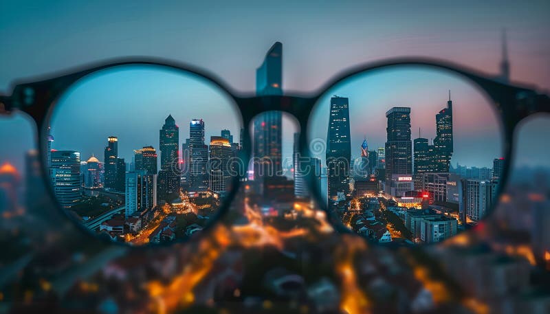 Vision Correction. Cityscape Becoming Clearer when Looking through ...