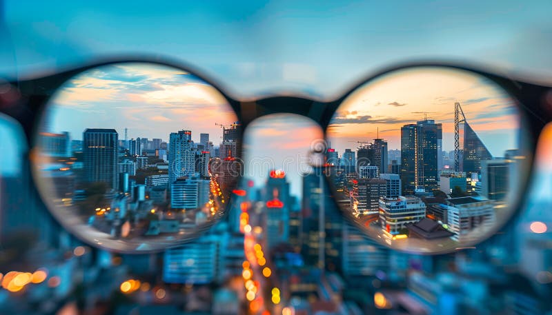 Vision Correction. Cityscape Becoming Clearer when Looking through ...