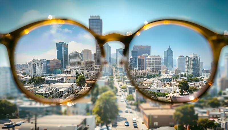 Vision Correction. Cityscape Becoming Clearer when Looking through ...