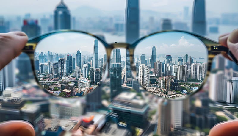 Vision Correction. Cityscape Becoming Clearer when Looking through ...