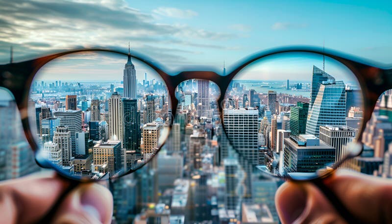 Vision Correction. Cityscape Becoming Clearer when Looking through ...