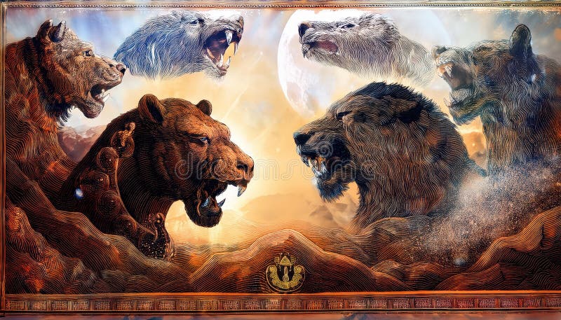 The Vision of the Four Beasts in Daniel, Vivid Dreamscape with Biblical ...