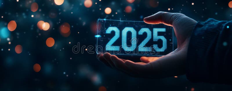 A 2025 Vision of the Future Shimmering Above an Extended Hand. Stock ...
