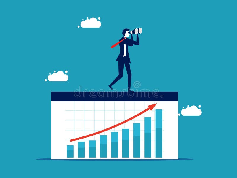 Vision of Growth. Businessman Looking with Binoculars on a Growing ...