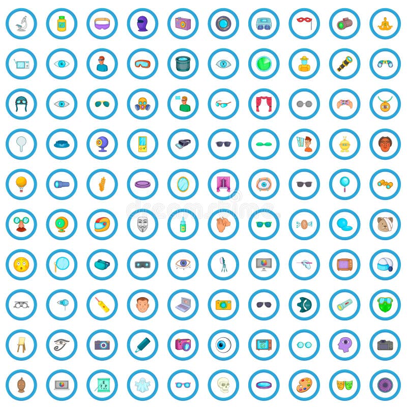 100 Vision Icons Set, Cartoon Style Stock Vector - Illustration of ...