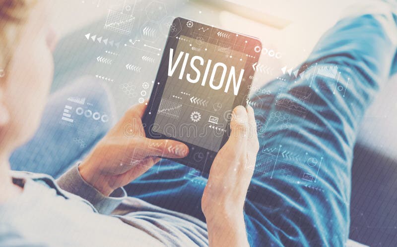 Vision with Man Using a Tablet Stock Photo - Image of gears, concept ...