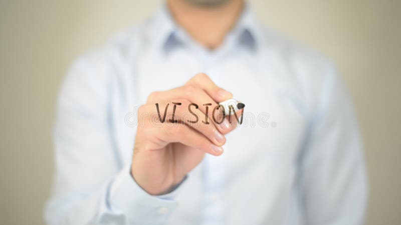 Vision, Man Writing on Transparent Screen Stock Image - Image of ...