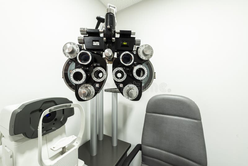 Vision Measuring Device in a Cubicle with a Seat for the Patient Stock ...