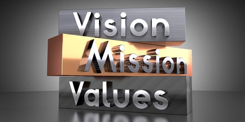 Vision, Mission, Values - Words on Metal Blocks Stock Illustration ...