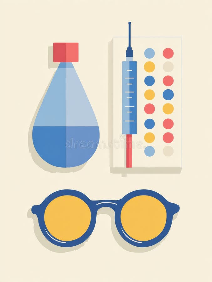 Vision-related Objects Including Eye Drops, Glasses, and an Eye Chart ...