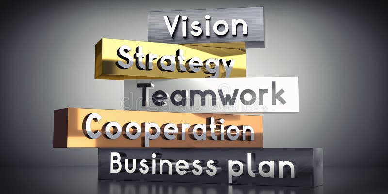 Vision, Strategy, Teamwork, Cooperation, Business Plan - Words on Metal ...