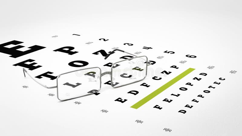 Vision Test Chart and Eyeglasses. 3D Illustration Stock Illustration ...