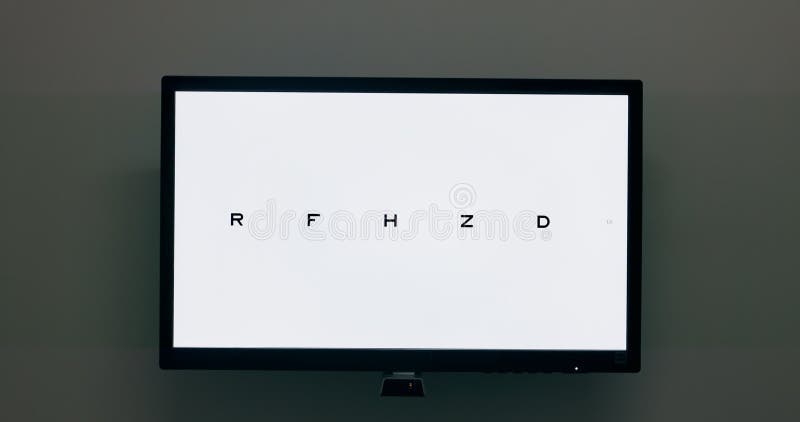 Vision, Test and Letters in Eye Exam at Optometrist with Screen on Wall ...