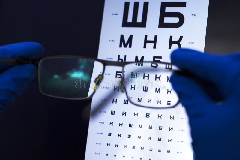Vision Test with Letters and Selection of Lenses for Glasses.concept of ...