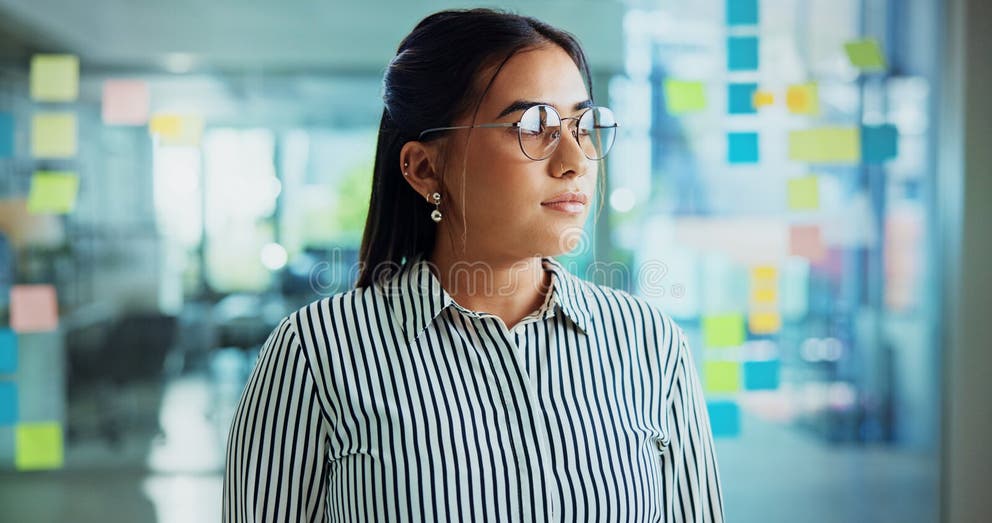 Vision, Thinking and Business Woman by Glass Wall for Problem Solving ...