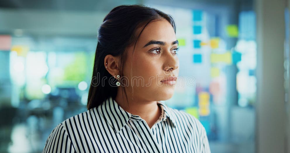 Vision, Thinking and Business Woman Problem Solving, Planning and ...