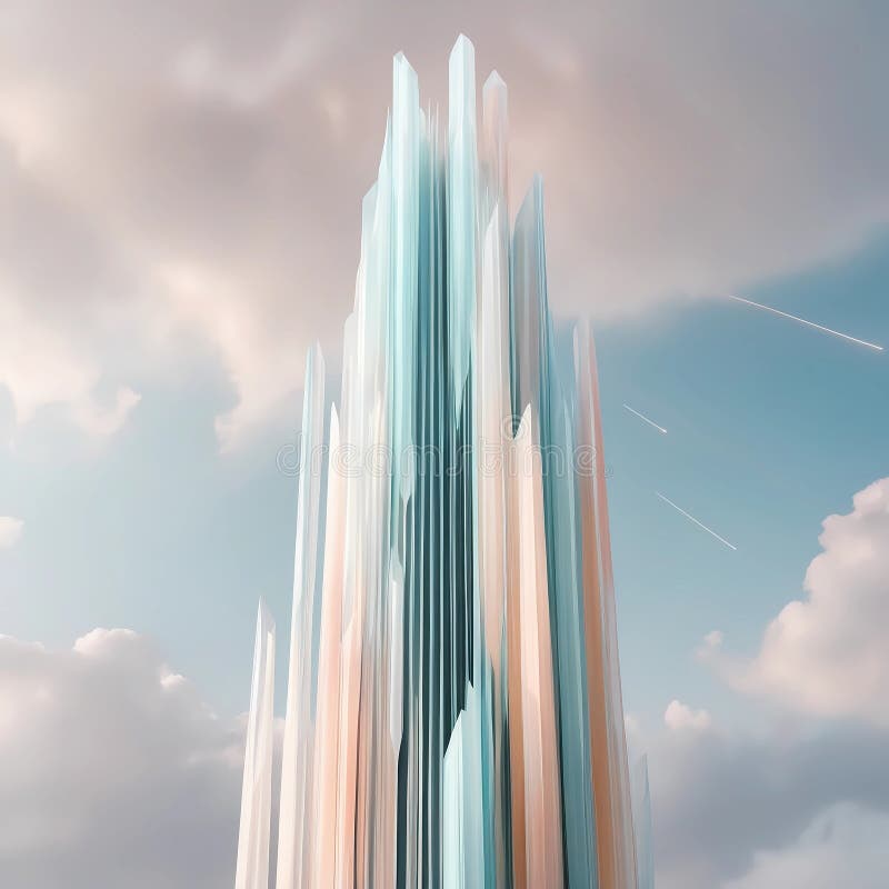 A Vision of Tomorrow, Skyscraper Piercing the Heavens in a Cloudscape ...