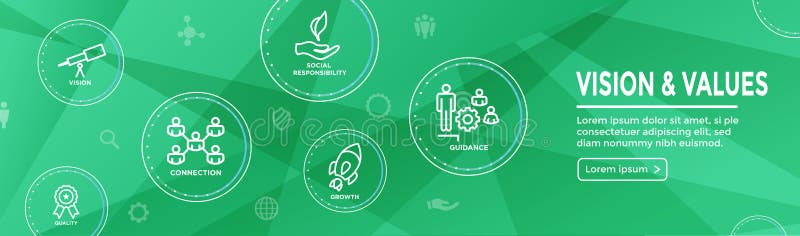 Vision and Values Web Header Banner with Connection, Growth, Focus ...