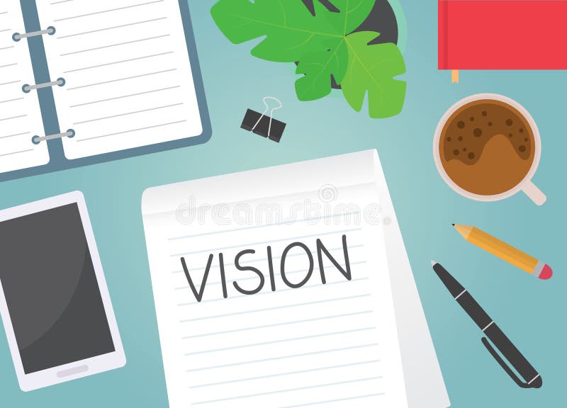 Vision Written in Notebook, Flat Lay Desk Composition Stock Vector ...