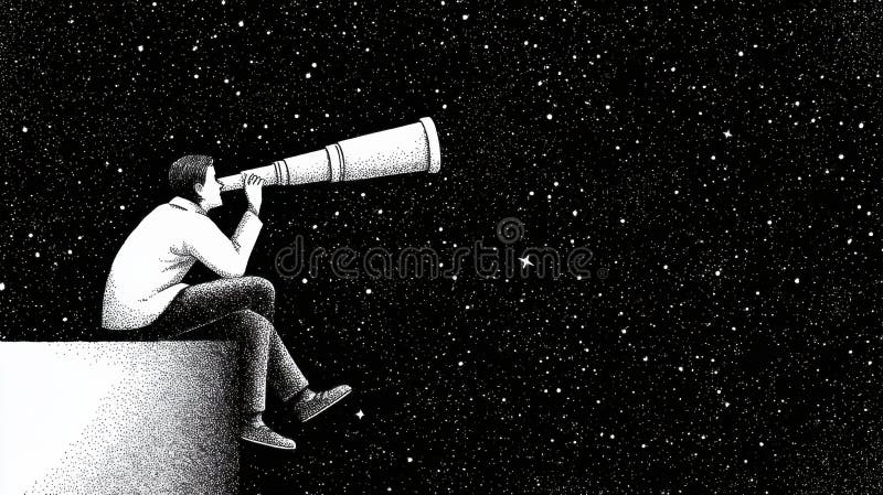 Visionary Character Gazes through Telescope Contemplating Future ...