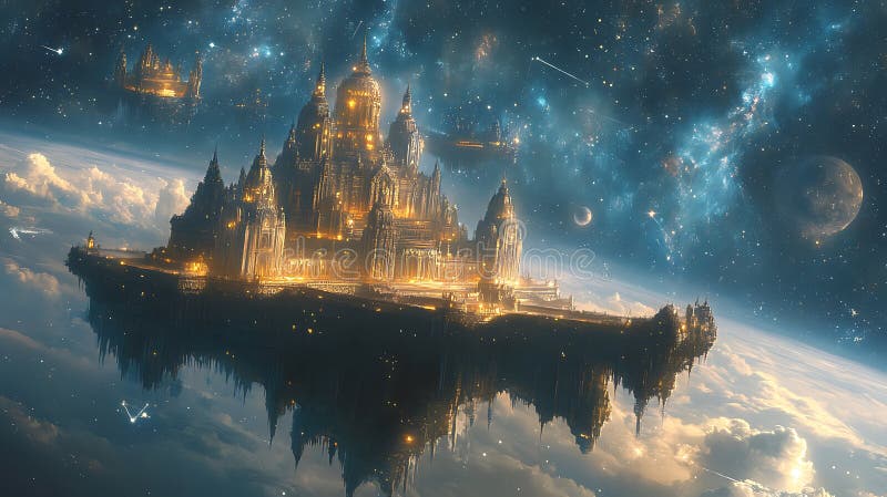 A Visionary Depiction of a Divine Temple Floating in the Cosmos. Stock ...