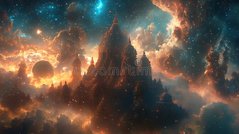 A Visionary Depiction of a Divine Temple Floating in the Cosmos. Stock ...