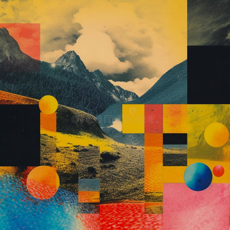 Visions Beyond Reality: Abstract Surreal Landscape Collage Art, Generative AI Stock Illustration ...