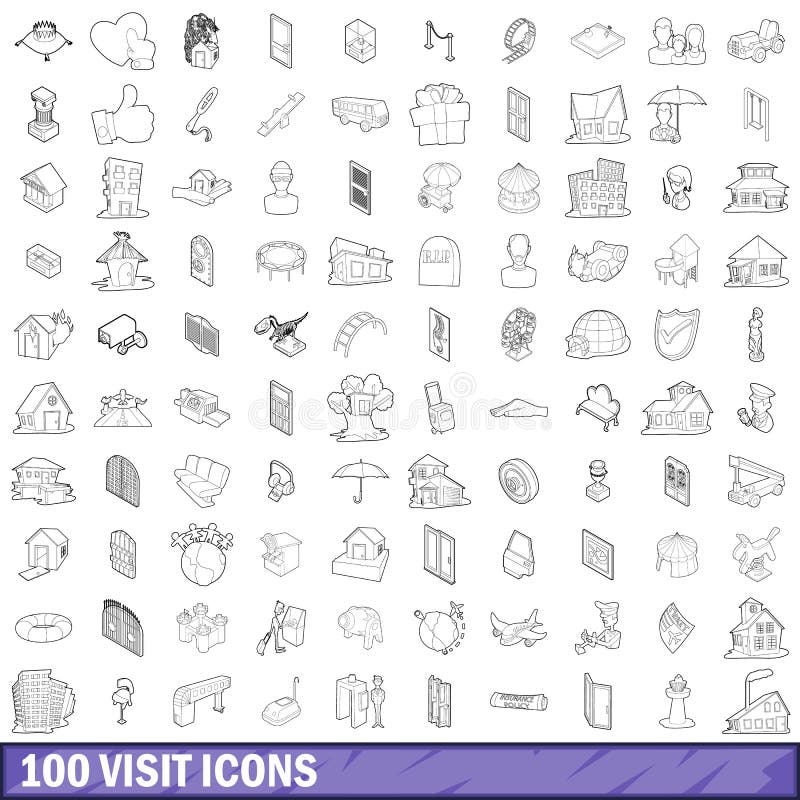 100 Visit Icons Set, Outline Style Stock Vector - Illustration of care ...