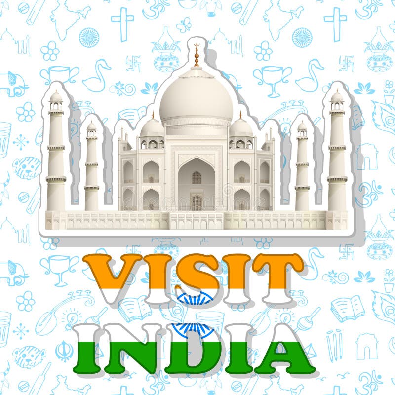 Visit India Sticker stock vector. Illustration of mausoleum - 57438690
