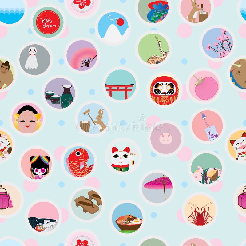 Visit Japan Circle Sticker Seamless Pattern Stock Vector - Illustration ...